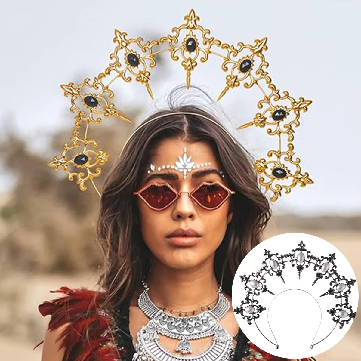 Women Dark Sun Crown Headpiece Wedding Headwear Cosplay Girls Metal ...