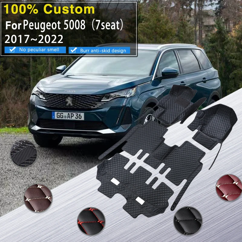 Car Mats Floor For Peugeot 5008 T87 2017~2022 7seat Luxury Leather Mat ...