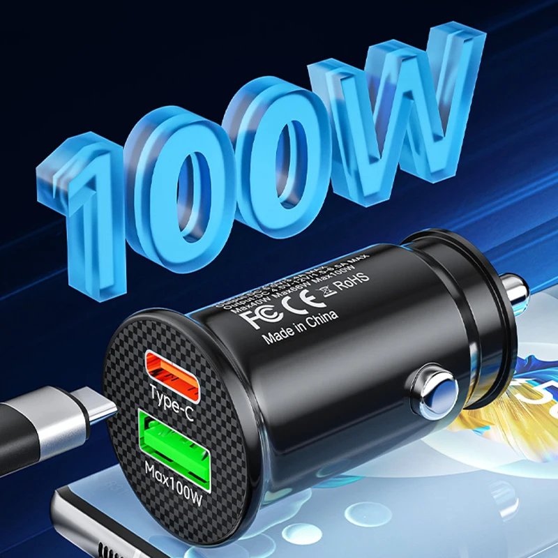 100W-Mini-USB-Car-Charger-Fast-Charging-Type-C-QC3-0-PD-Auto-Chargers ...