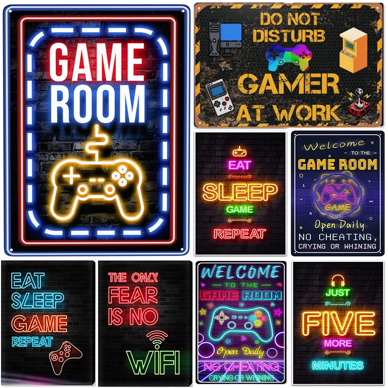 Gaming Room Metal Tin Signs Welcome To The Game Room Poster Boy Bedroom ...