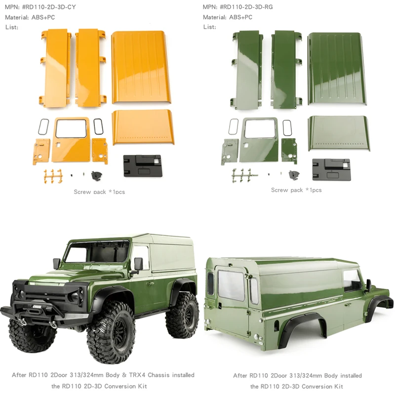3 Door Kit Rear Cabin Side Door for 1/10 RC Crawler Car Traxxas TRX4 ...
