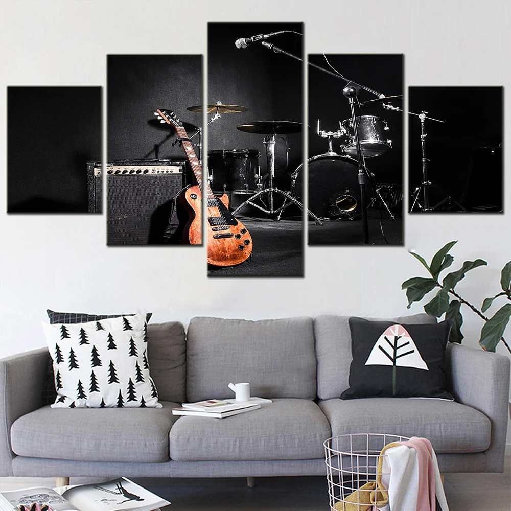 5-Pieces-Wall-Art-Canvas-Painting-Music-Guitar-Drum-Instruments-Poster ...