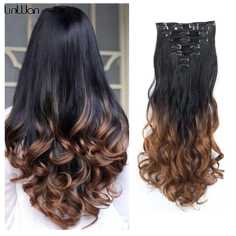 LINWAN-Hair-extensiones-de-pelo-largo-y-rizado-con-16-Clips-postizo ...