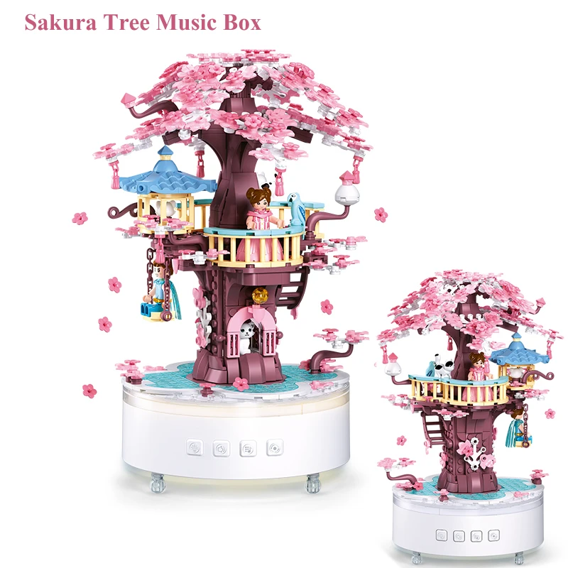 577PCS-New-Cherry-Tree-Rotating-Music-Box-With-Lights-Building-Blocks ...