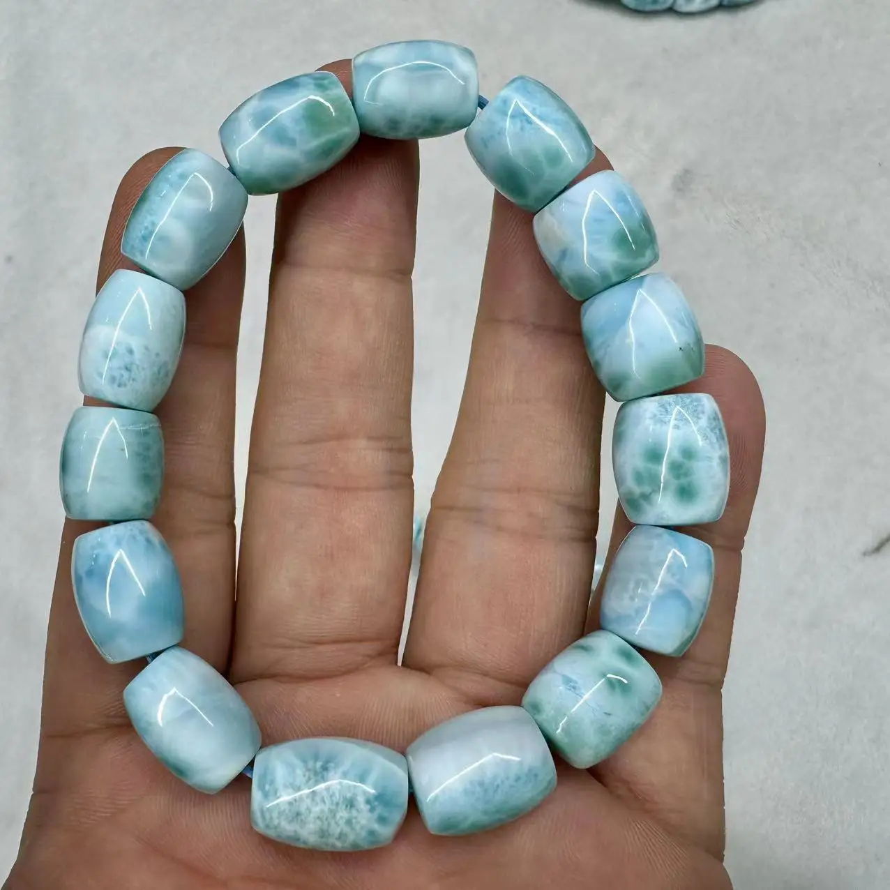 Dominica-Larimar-Copper-Pectolite-Stone-Beads-Bracelet-Natural-Gemstone ...