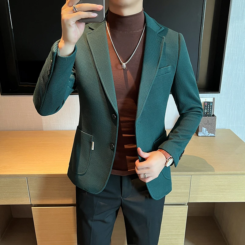 2025 Spring Autumn Waffle Suit Jacket for Men High Quality Slim Fit ...