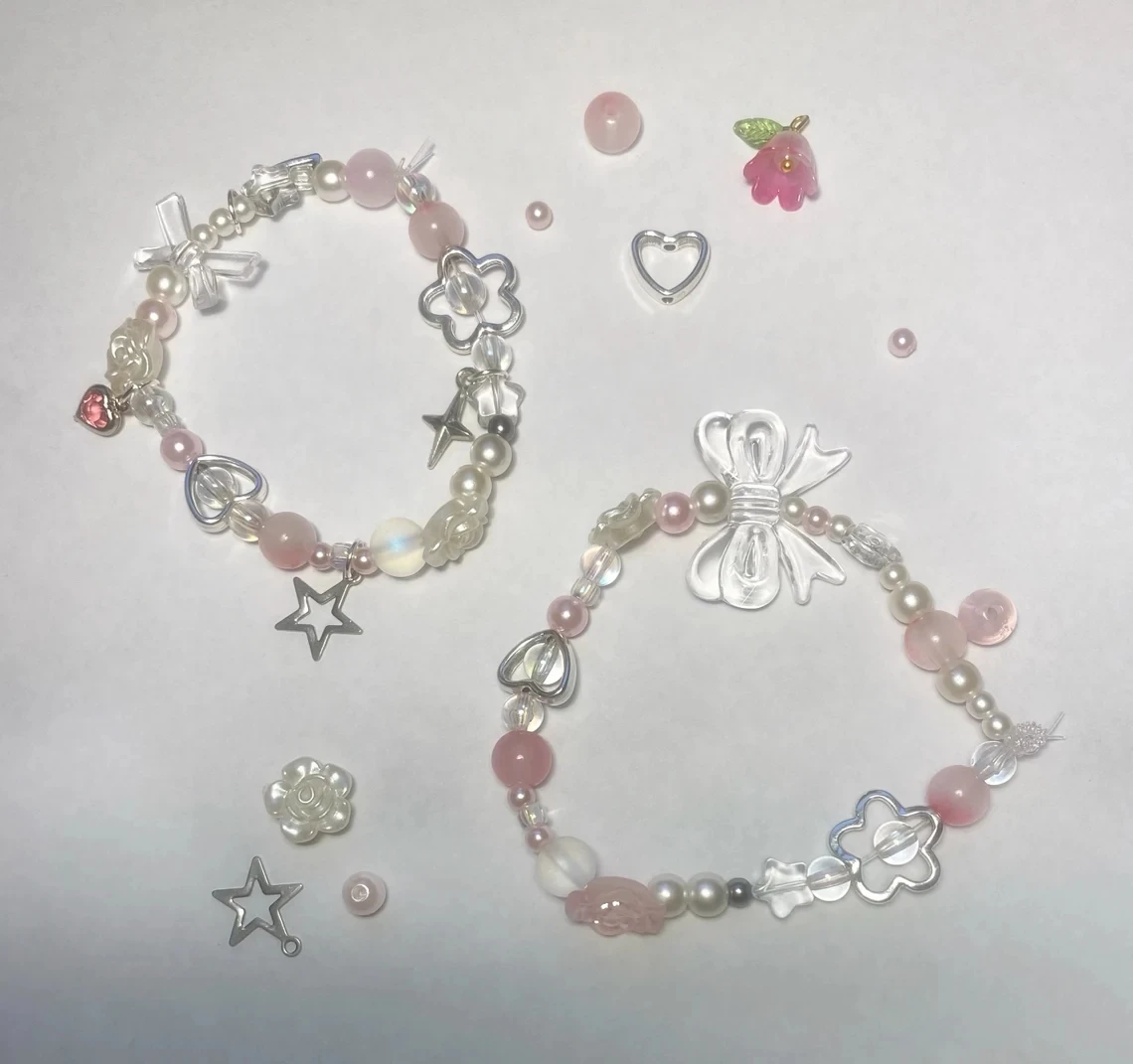 Handmade-cute-pink-bracelet-Y2K-coquette-charms-aesthetic-beaded ...