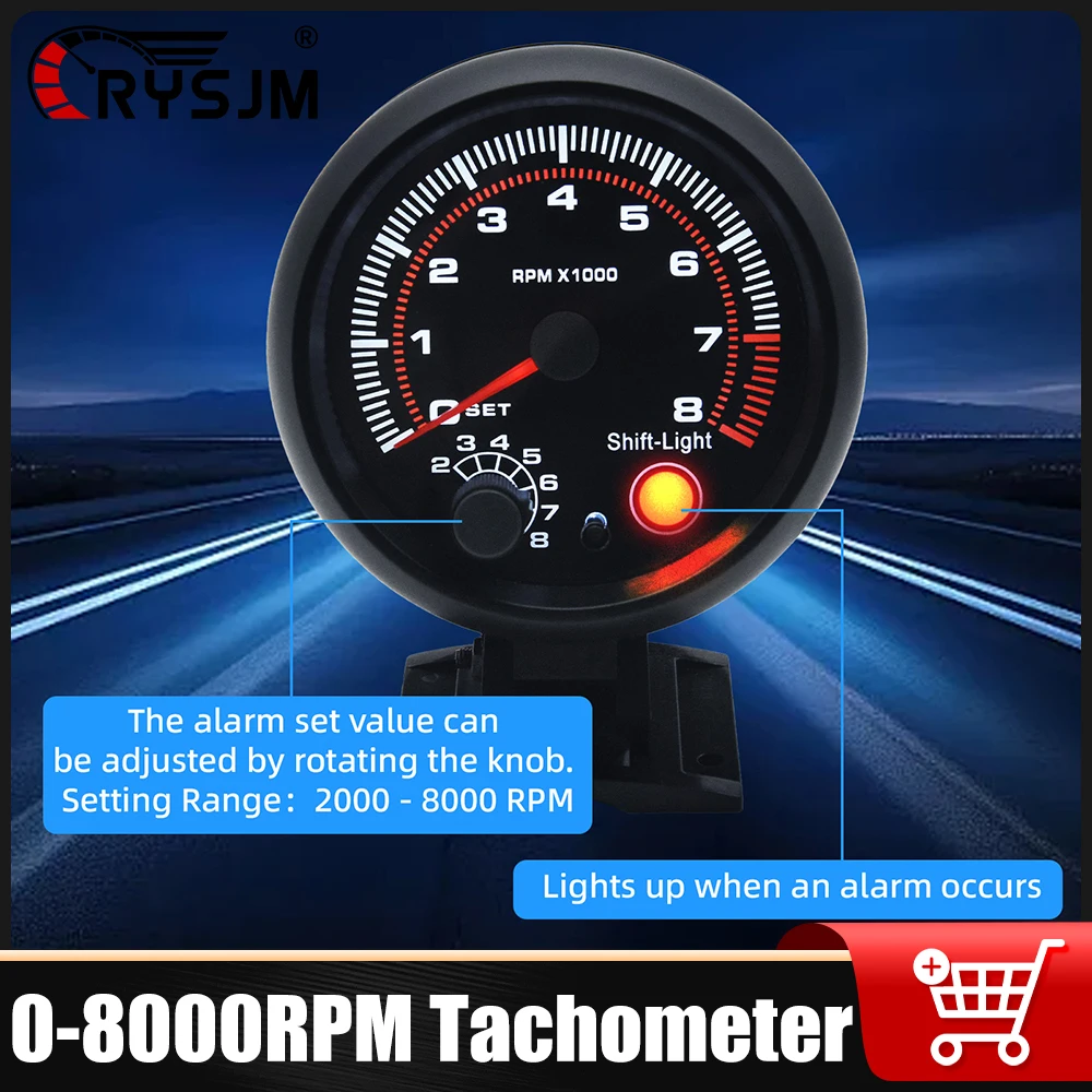 0~8000RPM Tachometer Car Digital Gauge With Shift-Light Tacho Car Meter ...