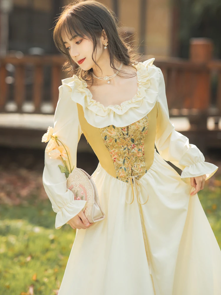 Vintage French Style Woman Dress Retro Chic Floral Bandage Flare Sleeve ...