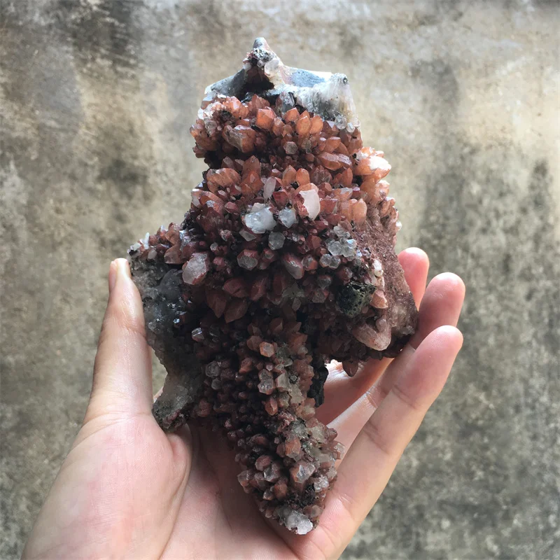818g Rare Natural Red Crystal Quartz Pyrite Symbiotic Cluster Carved ...