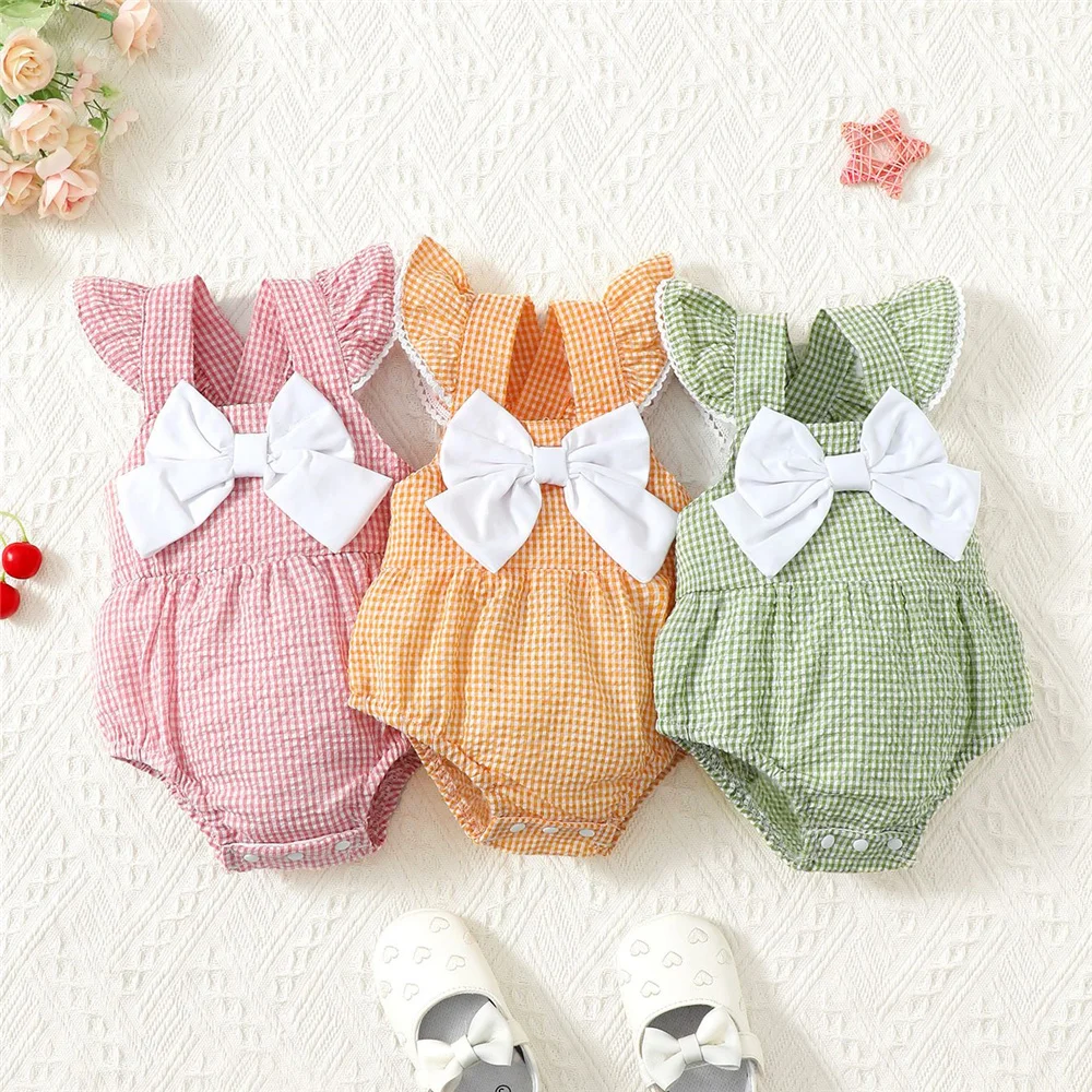 0-18-Months-Newborn-Baby-Girl-Romper-Checkered-Bow-Fly-Sleeve-Lovely ...