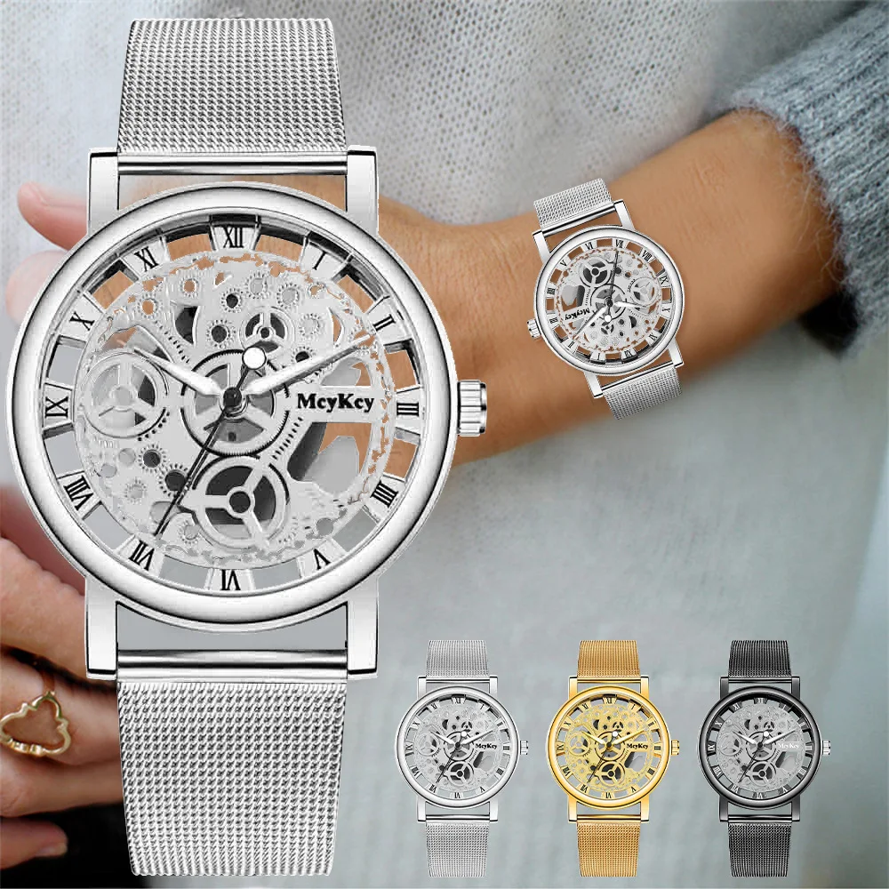 Top New Fashion Women Hollow Skeleton Faux Mechanical Watch Ladies ...