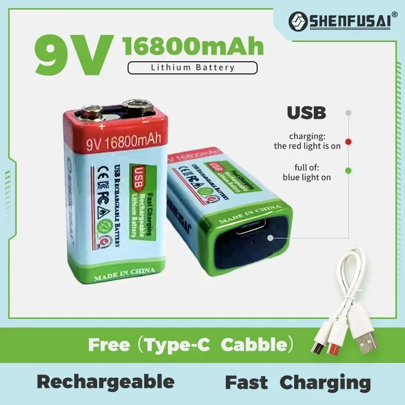 SHENFUSAI-USB-lithium-ion-battery-9V-16800MAH-rechargeable-lithium-ion ...