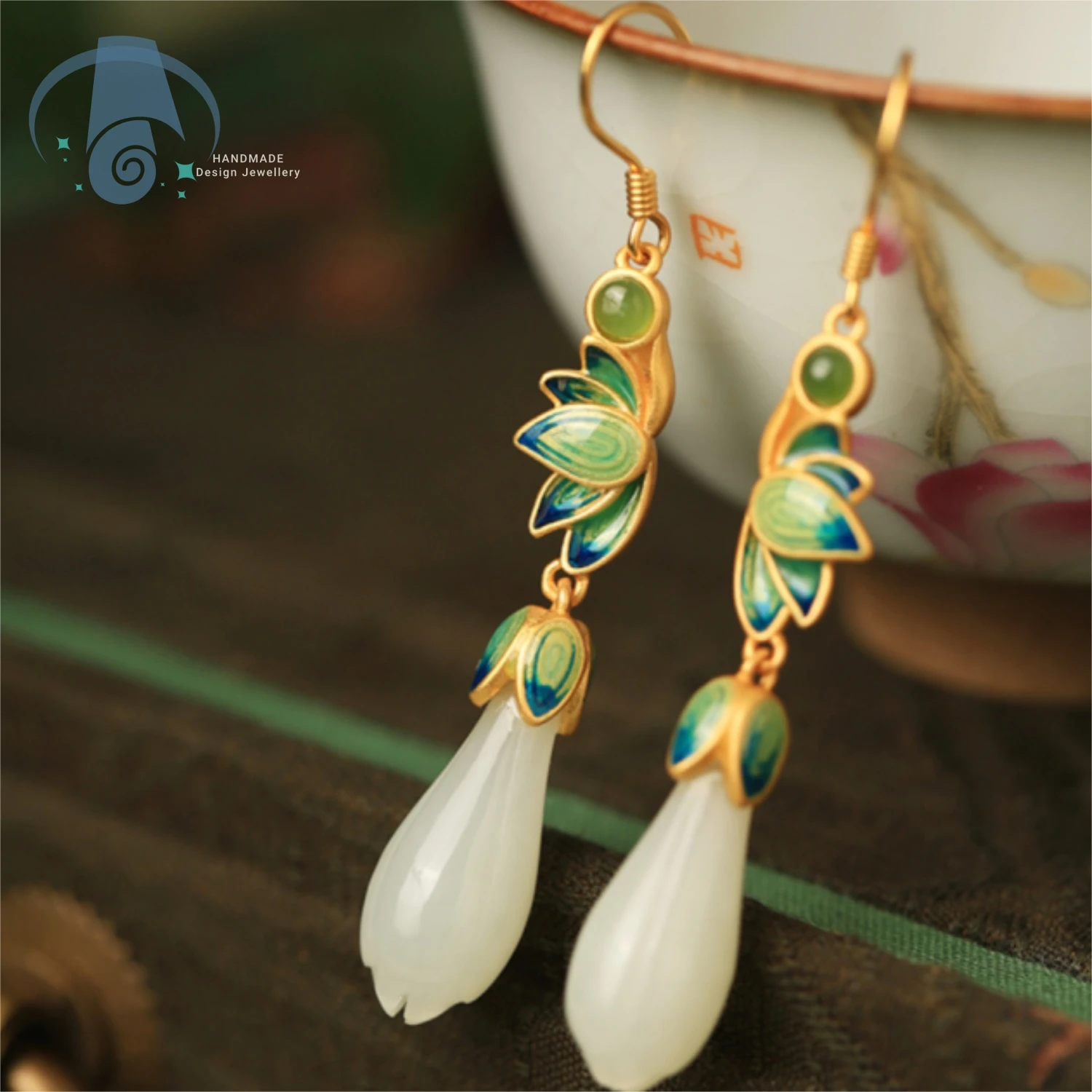 Exquisite Enamel Lotus Flower Earrings Women Vintage Chinese Style ...