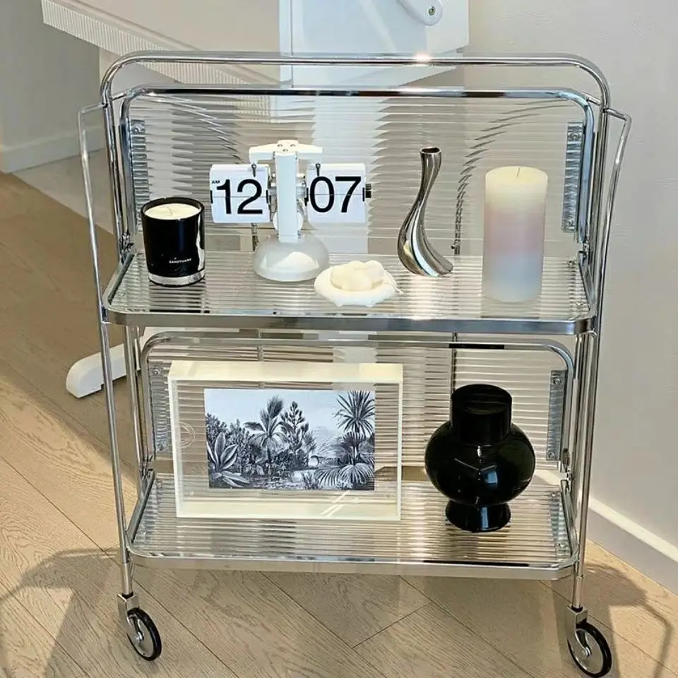 Stylish Metal Bar Cart, Multilayer Metal Rolling Serving Cart with ...