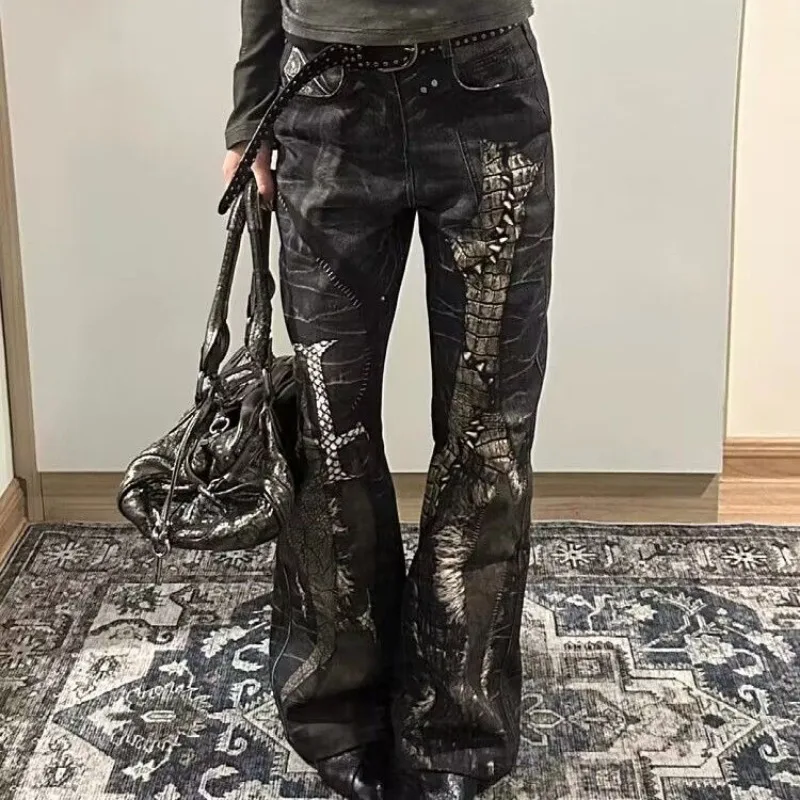 American-Retro-Python-Print-Straight-Jeans-Women-Y2K-Fashion-Street-Hot ...