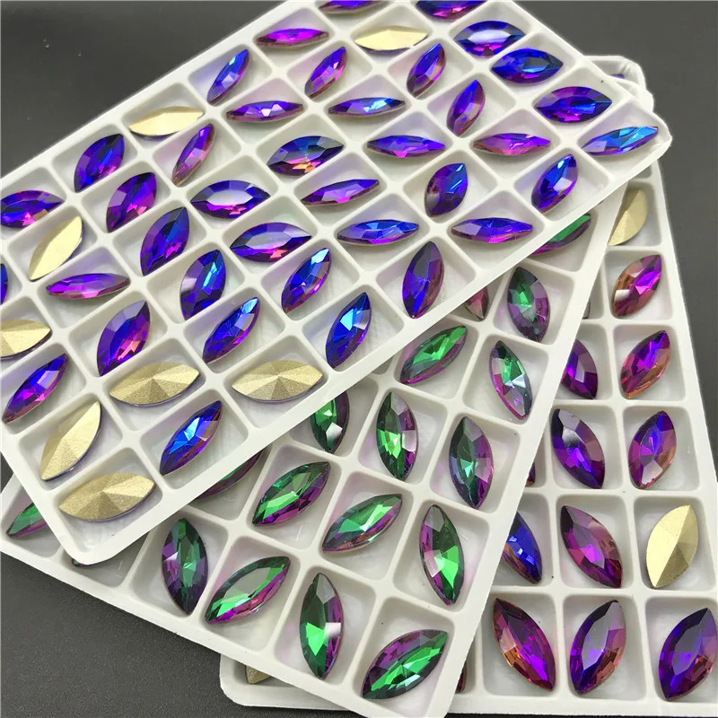 Navette Crystal Fancy Stone Glass Heliotrope Bermuda Blue Sphinx Color ...