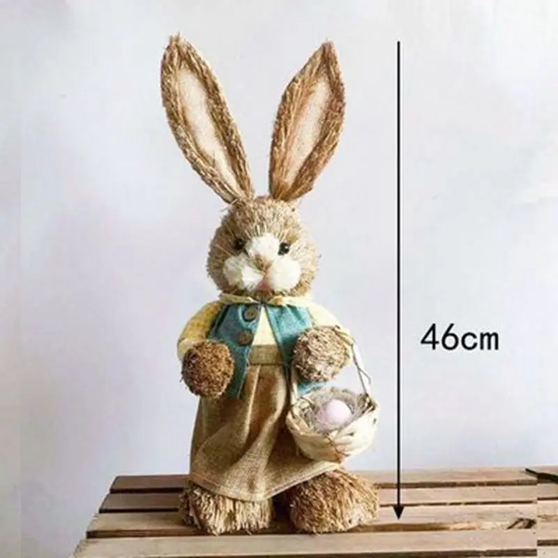 46cm Easter Rabbit Straw Woven Bunny Decoration Ornament Easter Holiday ...