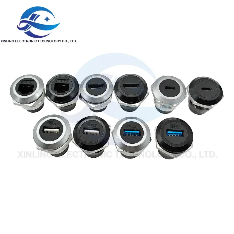 1Pcs-Metal-round-socket-D-type-RJ45-through-network-USB2-0-USB3-0 ...
