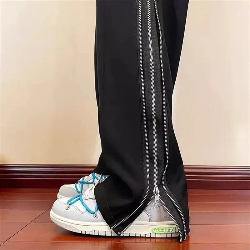 Zipper Pants Men Clothing Streetwear Split Casual Trousers Spring ...
