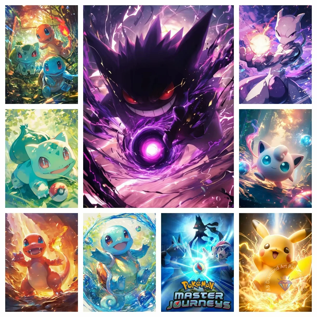 Pokémon Pikachu Bulbasaur Mewtwo Diamond Painting Kit 5D DIY Embroidery ...