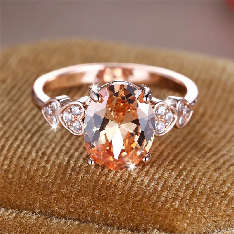 Luxury Female Zircon Stone Engagement Ring Vintage Rose Gold Color ...