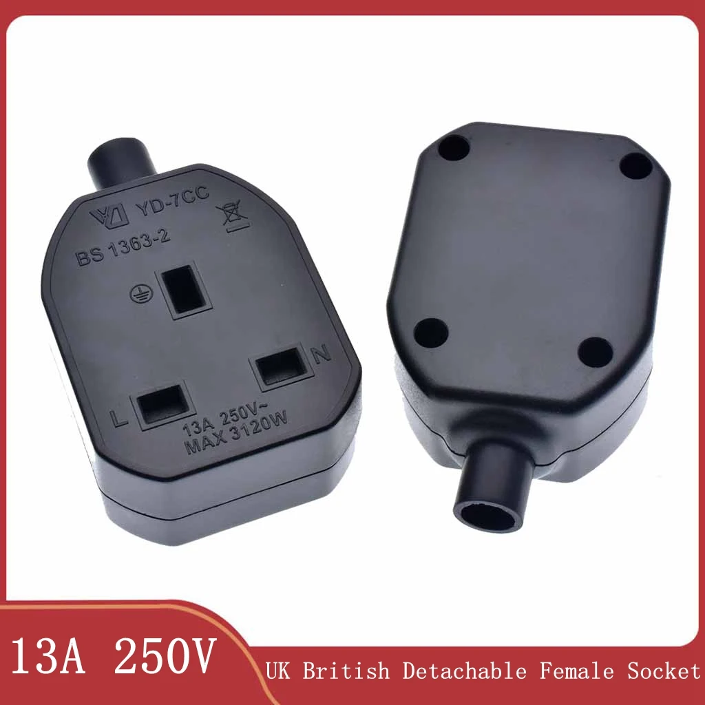 13 Amp BS 1363 250 Volt AC UK Power Cord AC Type G Rewireable Socket