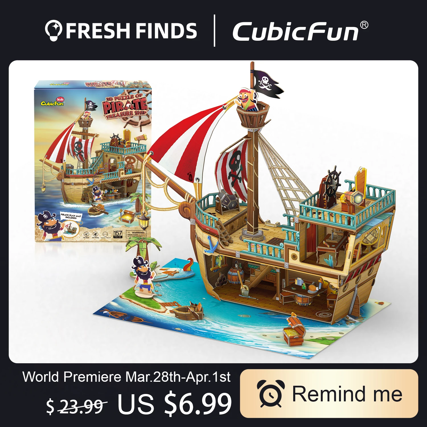 CubicFun 3D Puzzles 157 Pieces Pirate Treasure Ship Sailing Boat Model ...