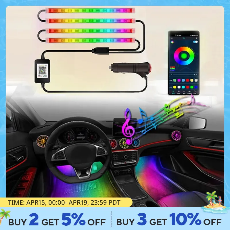 LED-Car-Interior-Ambient-Foot-Light-with-USB-Wireless-Remote-Music-App ...