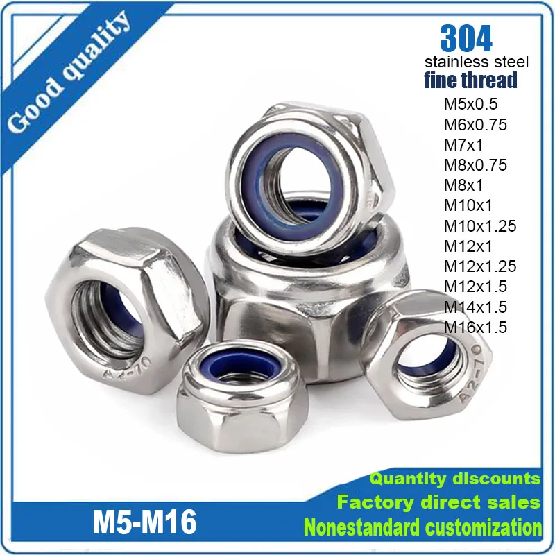 Fine Thread M5 M6 M7 M8 M10 M12 M14 M16 Pitch 0.5~1.5mm 304 Stainless ...