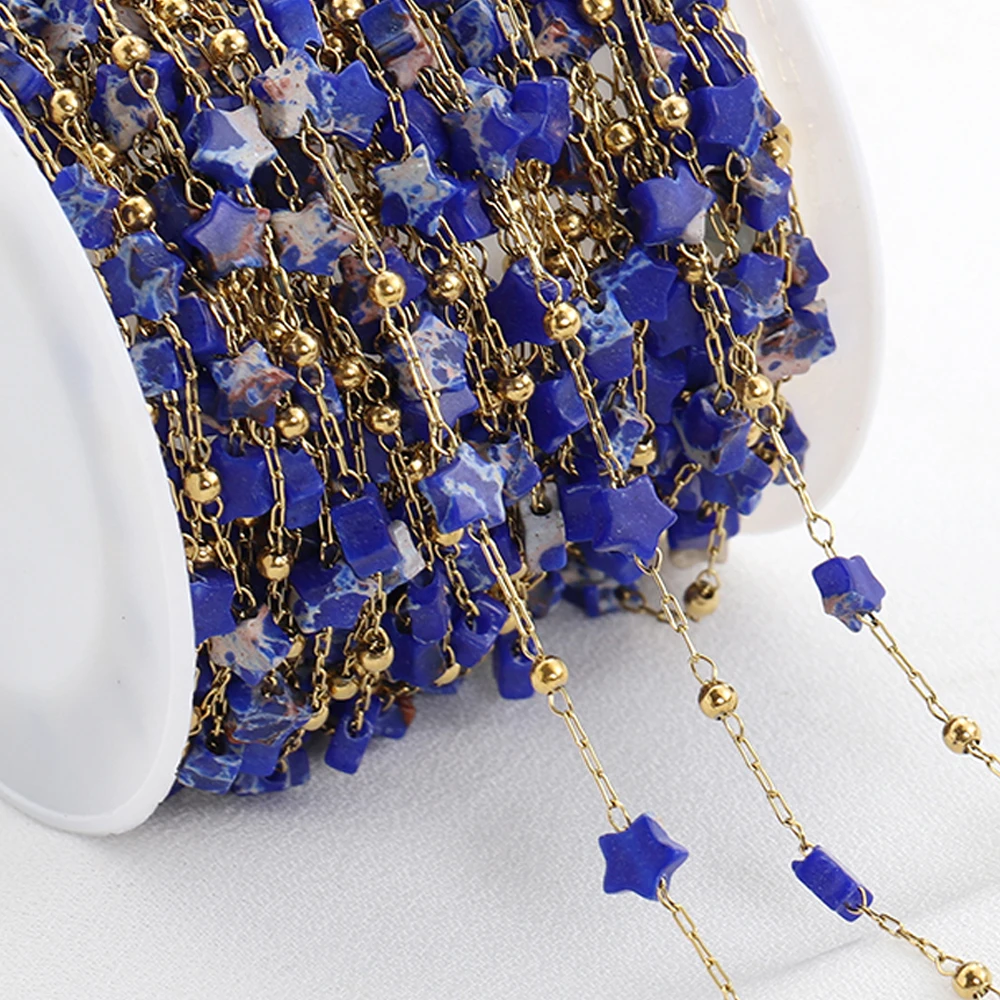 1Meter-Stainless-Steel-Blue-Star-Beaded-Chain-Lapis-Lazuli-Stars ...
