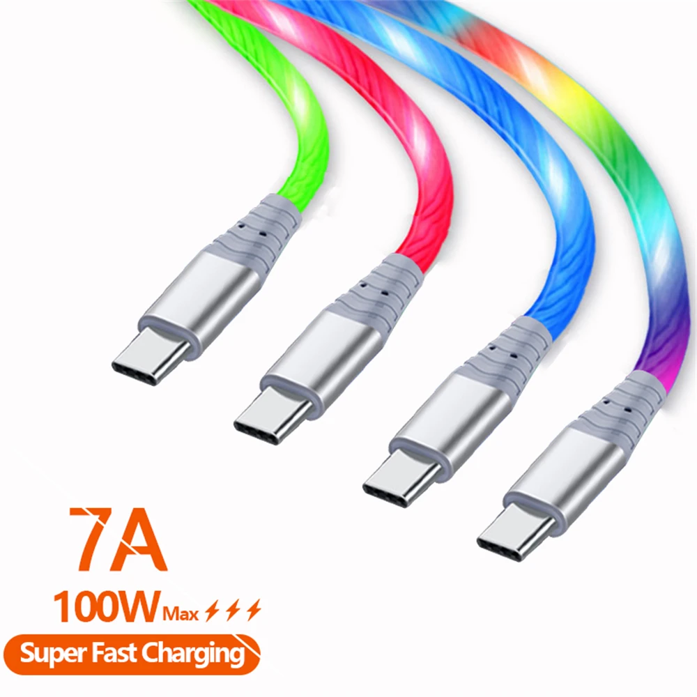 화웨이 플로우 발광 와이어 USB-C LED 데이터 코드, 마이크로 USB C타입 케이블, 고속 충전, 삼성 샤오미, 100W, 7A