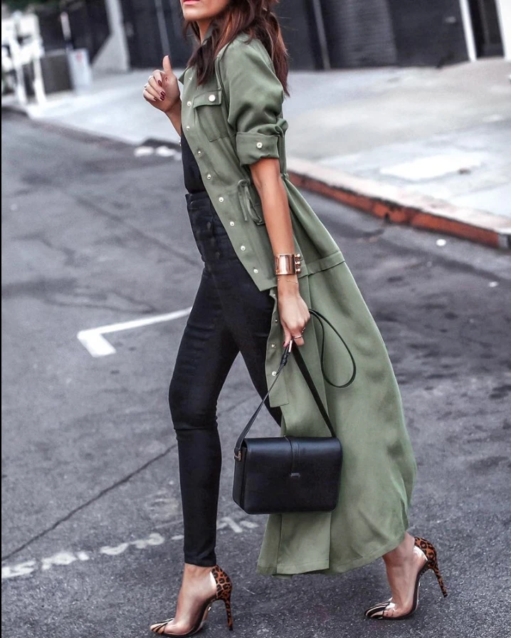 Women-s-Fashion-Pocket-Design-Buttoned-Drawstring-Coat-Street ...