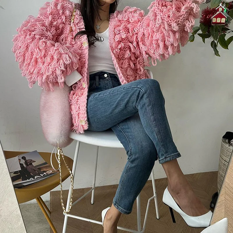 Women Solid Tassel Knitted Sweaters Coat 2024 Fall Winter Fashion Long ...
