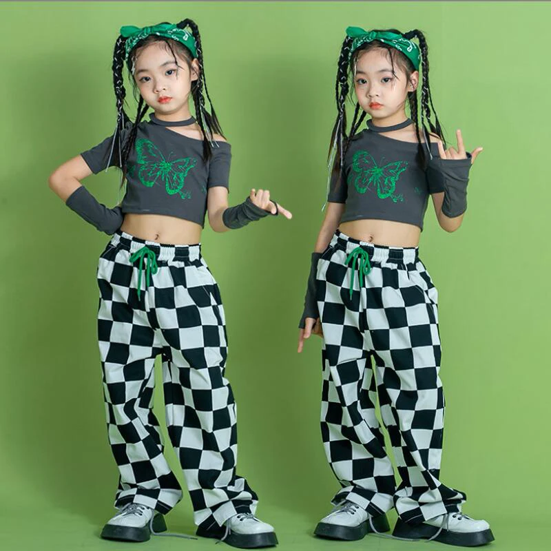 Kinder-Hip-Hop-Kleidung-Crop-Top-Tank-T-Shirt-Checkered-Street-Baggy ...