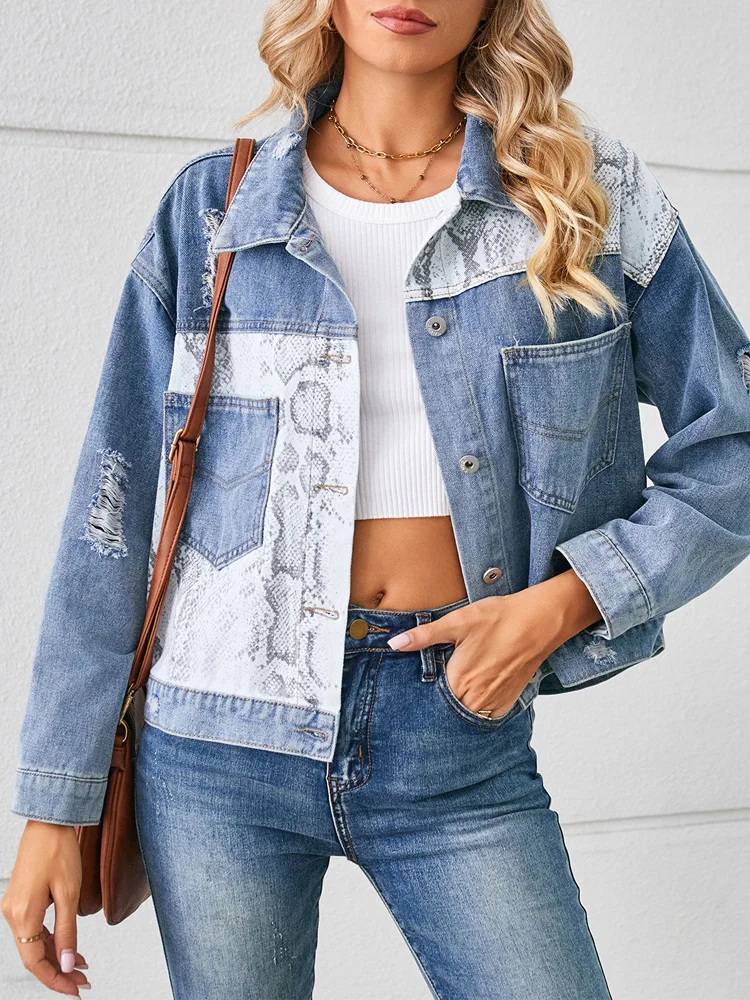 Benuynffy-Snake-Print-Ripped-Short-Denim-Jacket-Women-2024-Spring-New ...