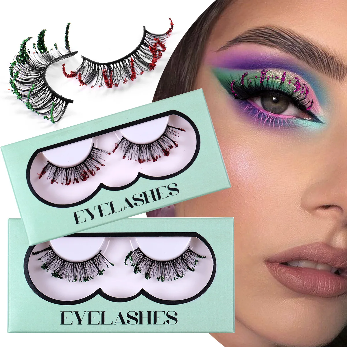Stage-Party-Lashes-Pink-Glitter-False-Lash-3D-Cat-Eye-Eyelashes-Natural ...