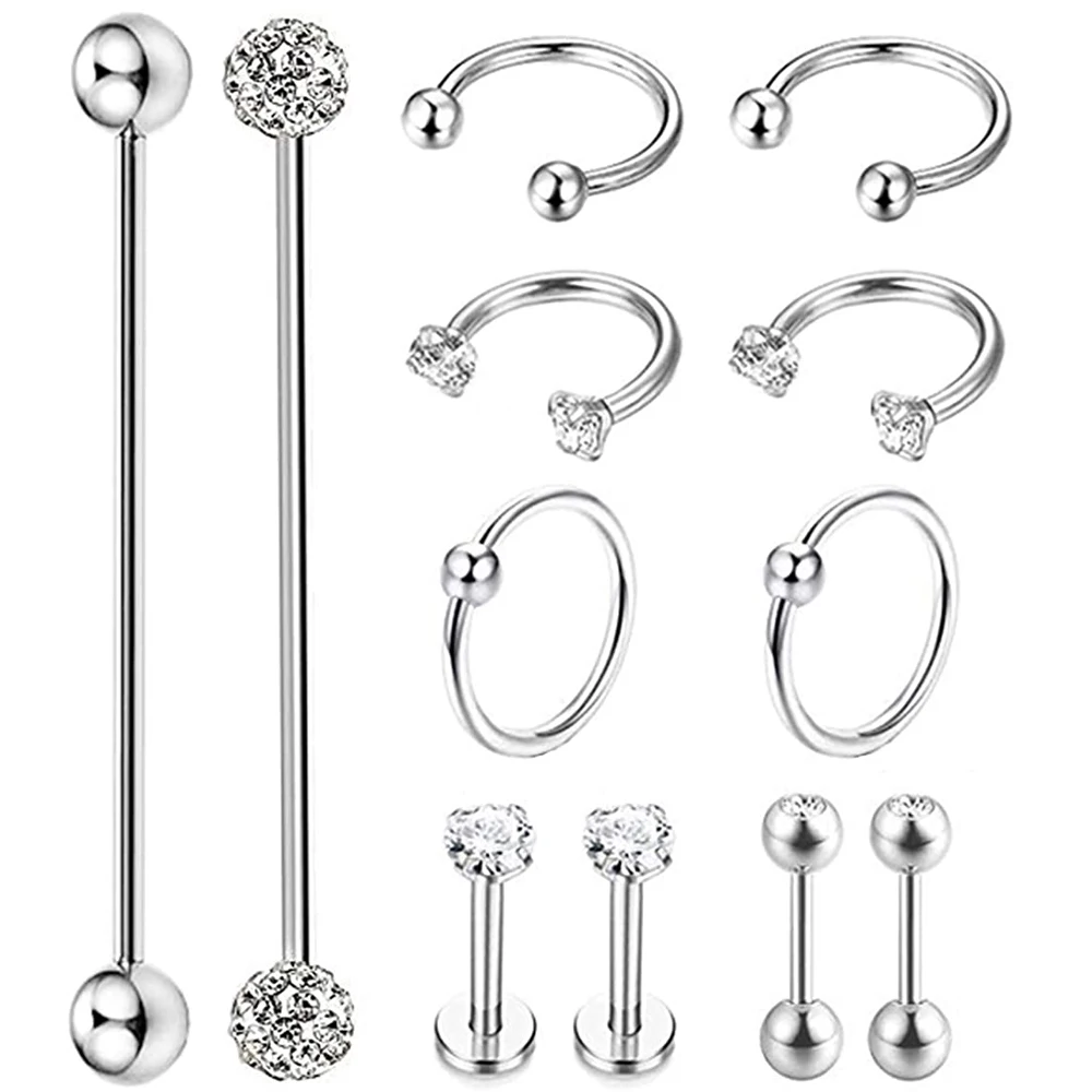 WKOUD-Stainless-Steel-Industrial-Barbell-Cartilage-Piercing-Earrings ...