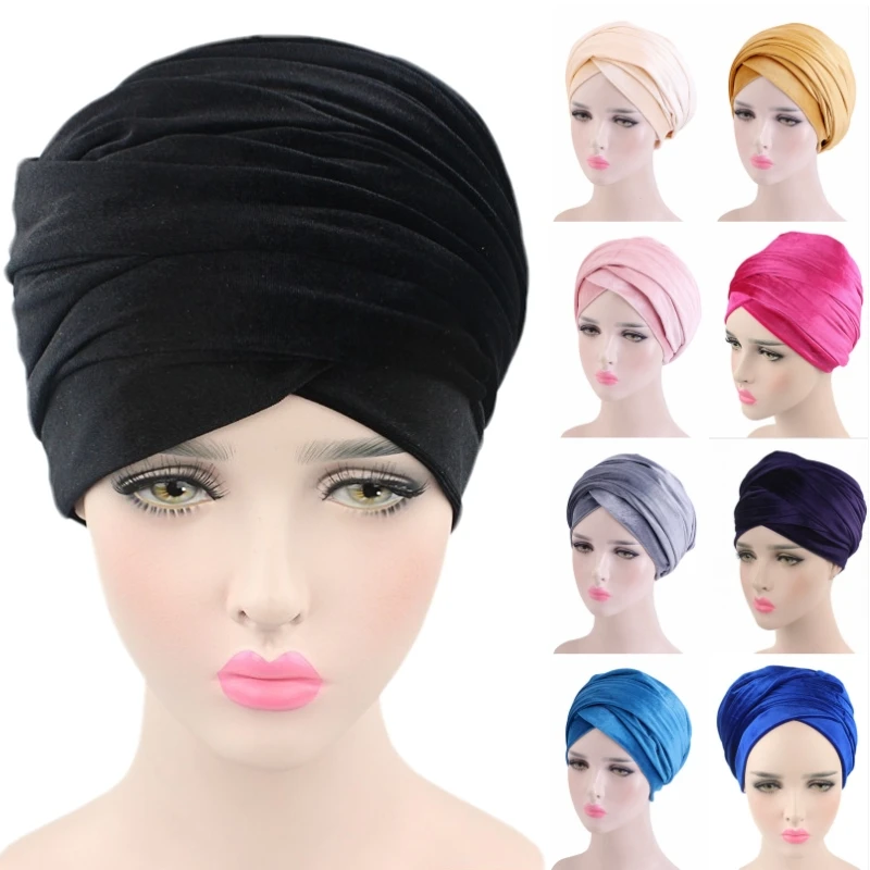 Casquette Turban en velours, Hijab, longue queue, foulard, Bonnet ...