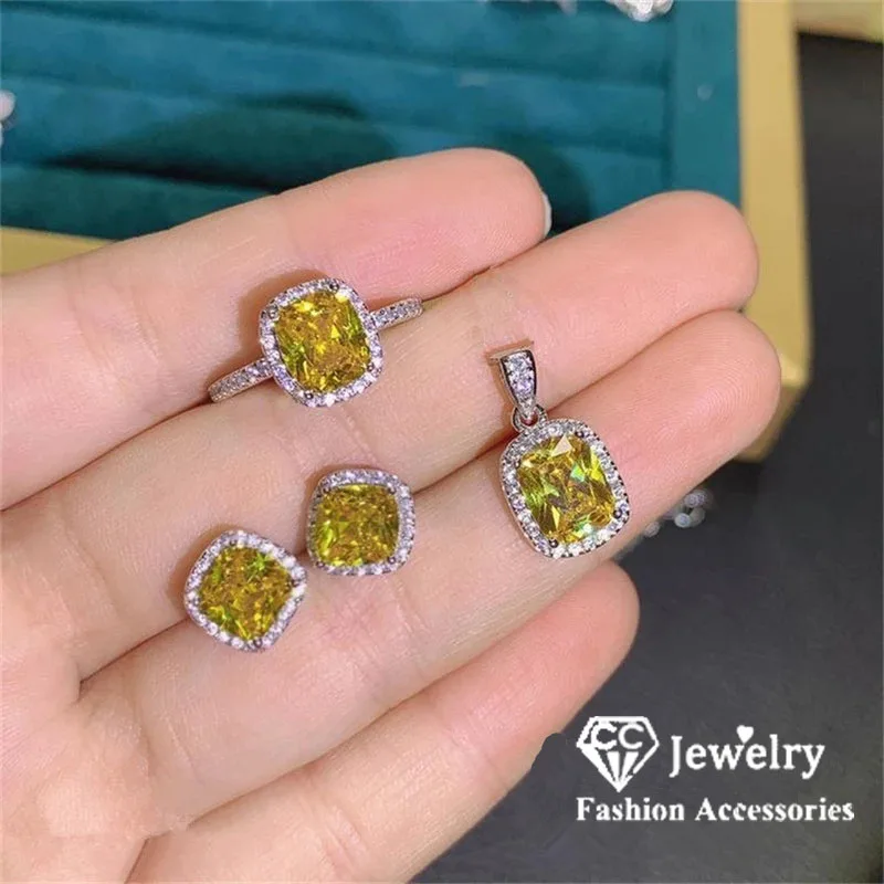 CC Jewelry Sets Pendant Earring Ring Set for Women White Gold Plated ...