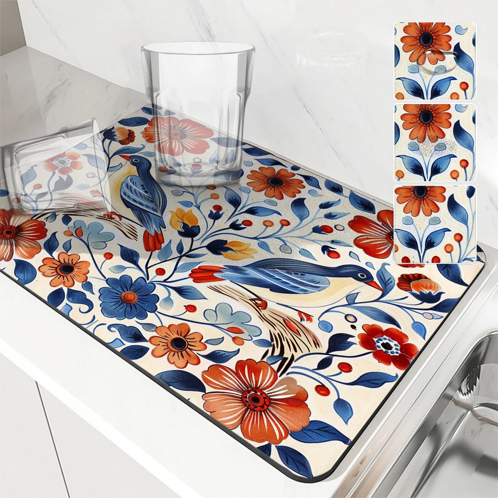 Absorbent-Tableware-Dish-Drying-Mats-Mexican-Plant-Desk-Drain-Pad-Heat ...