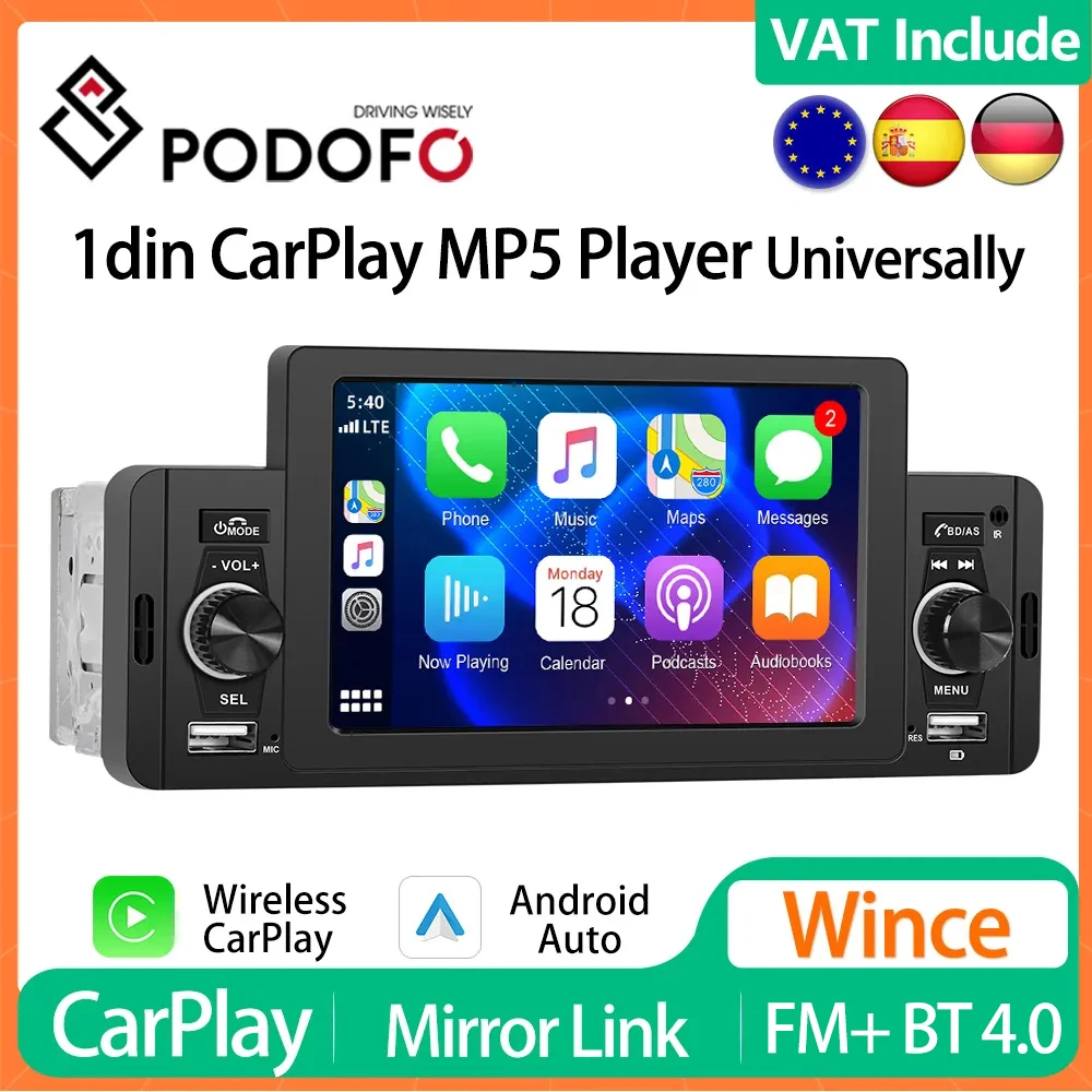 Podofo-1din-CarPlay-MP5-Player-Radio-Universally-Car-Multimedia-Player ...