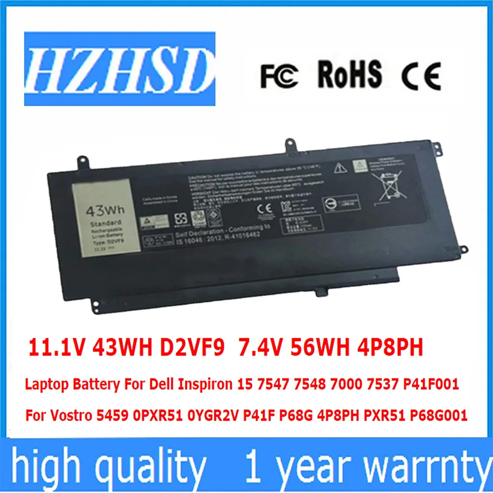 11.1V 43WH D2VF9 7.4V 56WH 4P8PH New Battery For Dell Inspiron 15 7547 ...