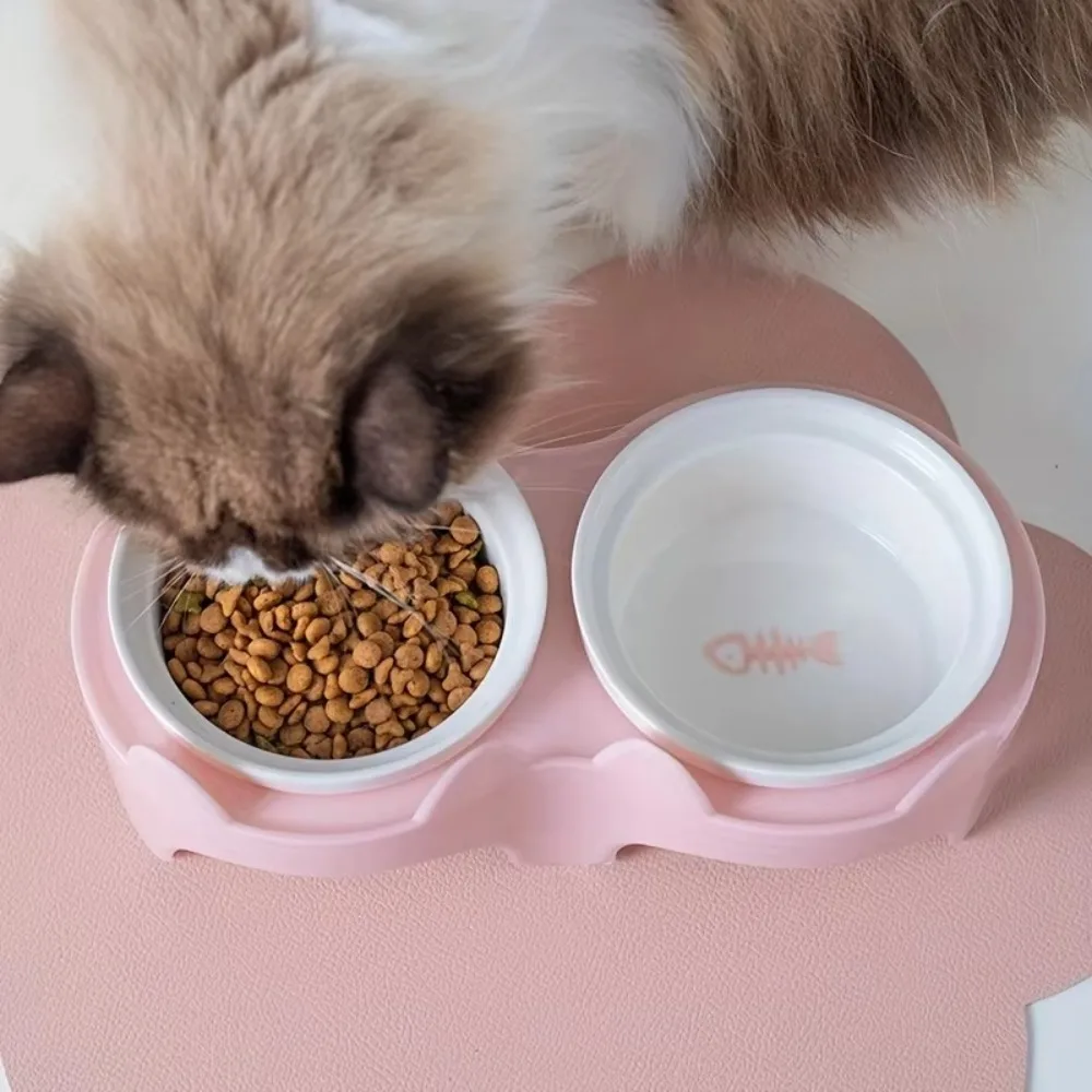 Colorful Cat Bowl Double Bowl Ceramic Cat Food Pot Cervical Protection ...