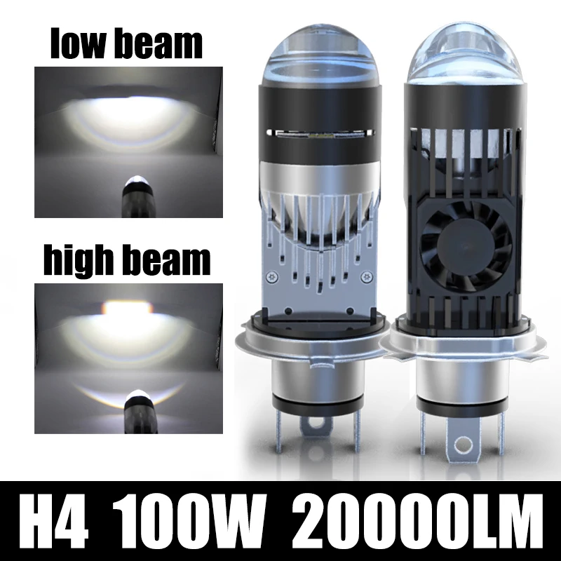 Pair-100W-H4-Car-Motorcycle-LED-Mini-Projector-Lens-Light-Bulb-20000LM ...
