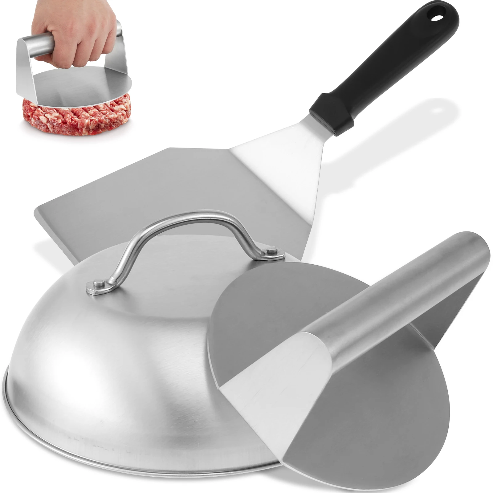 Smash Burger Kit with Lid Griddle Spatula 5.5 Inch Stainless Steel ...
