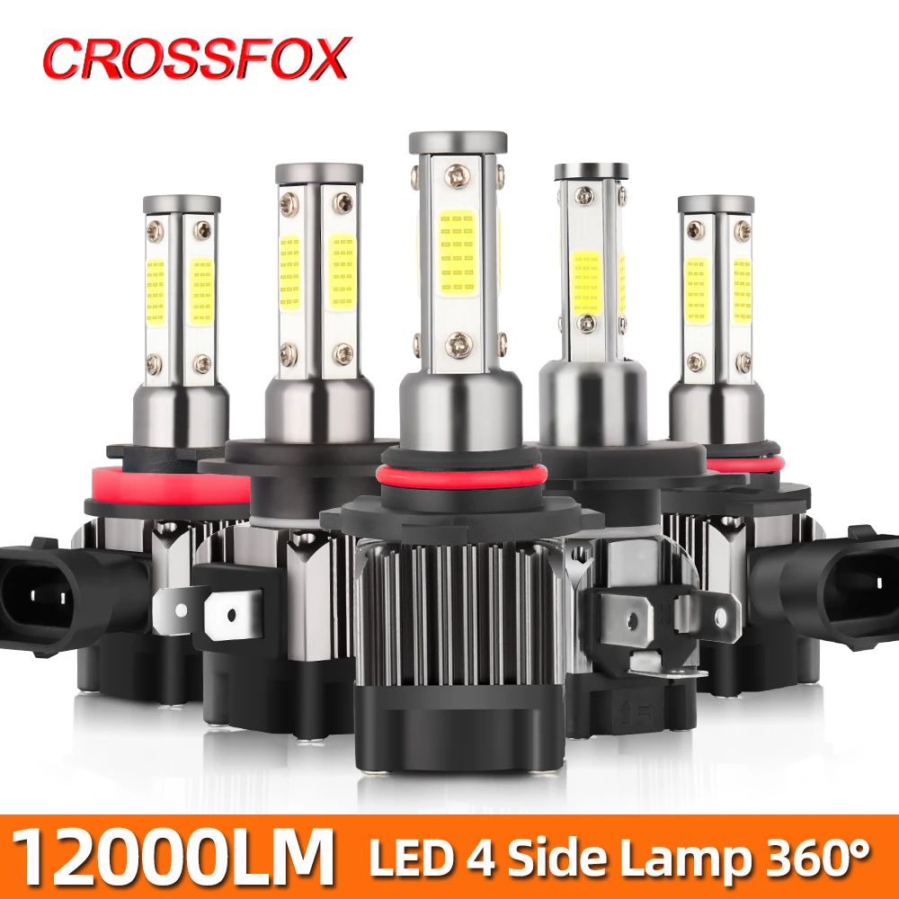 CROSSFOX-4-Sides-H7-H11-LED-Car-Headlight-12000LM-H4-LED-9005-9006-H8 ...