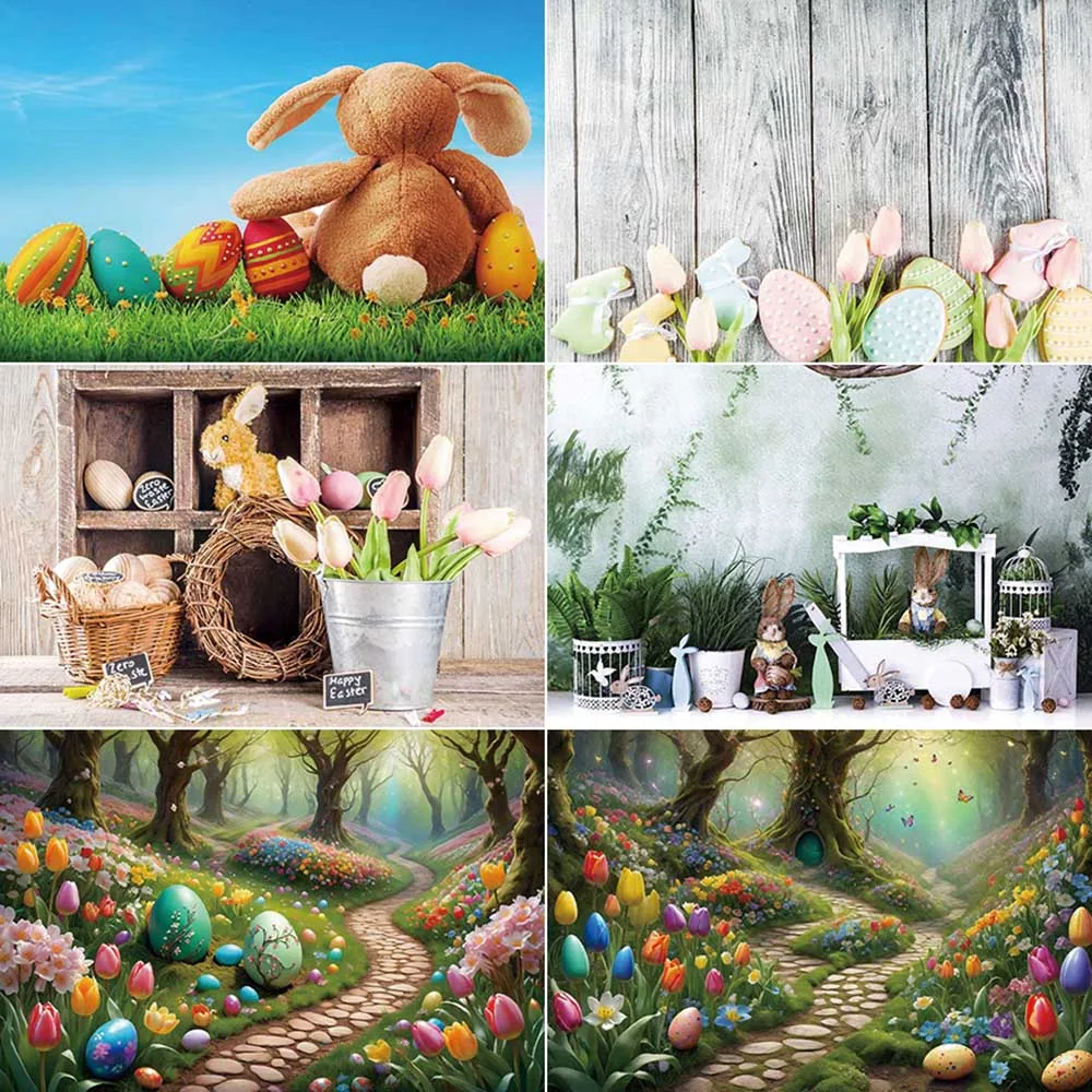 MOON.QG Happy Easter Background Photography Colorful Eggs Castle Wooden ...