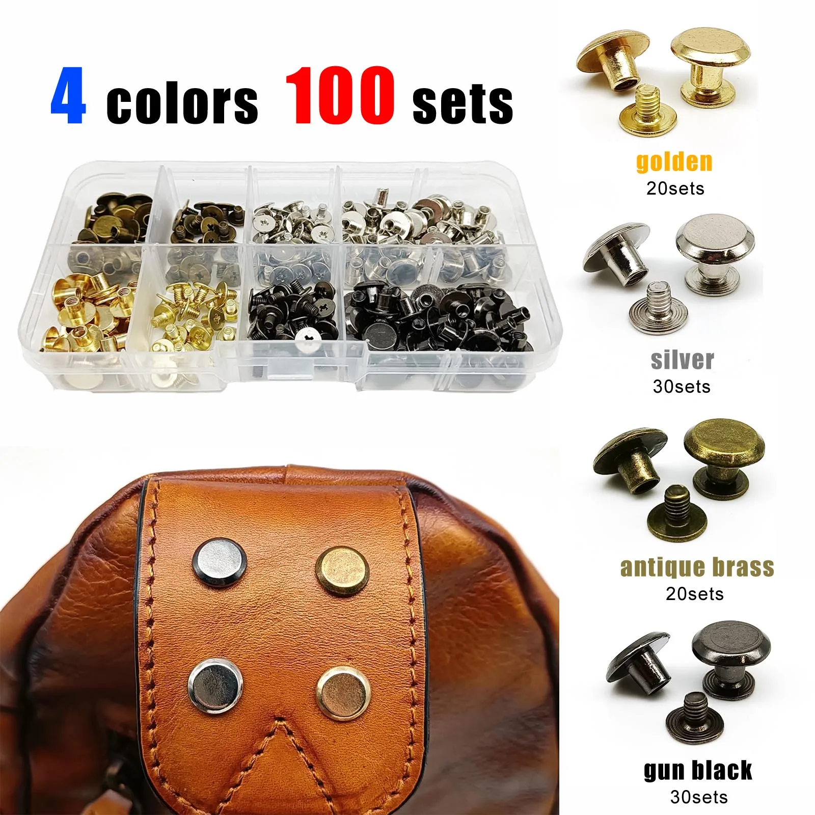 200pcs/100sets Rivet Chicago Screw Post Binding Nail Mix Size Kit for ...