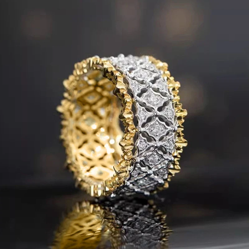Huitan-Metal-Two-Tone-Women-Rings-Modern-Fashion-Design-Luxury-Wedding ...